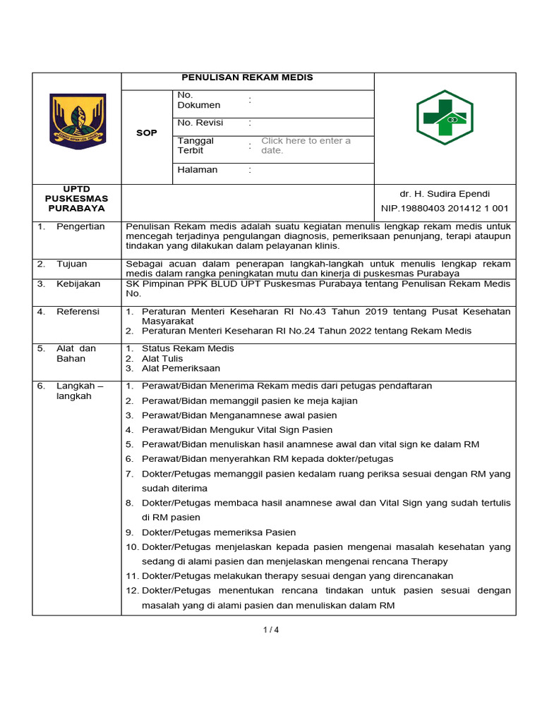 SOP Penulisan Rekam Medis | PDF | Kesehatan Holistik