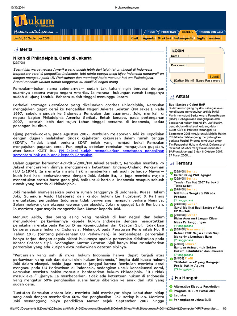 Nikah Di Amerika Cerai Di Indonesia | PDF