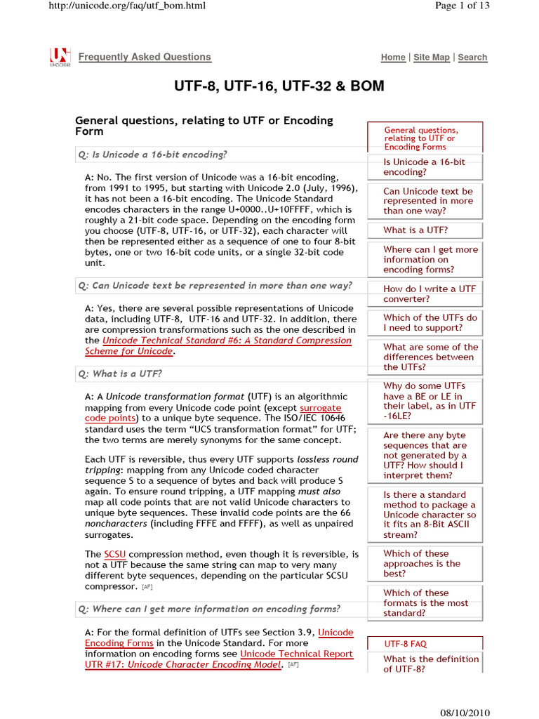 Utf-8, Utf-16, Utf-32 & Bom | PDF