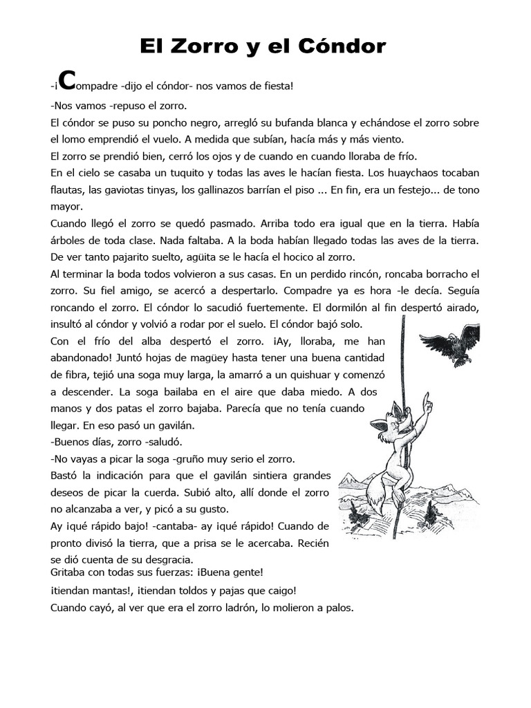 Fábula del Zorro y el Cóndor: Moraleja | PDF