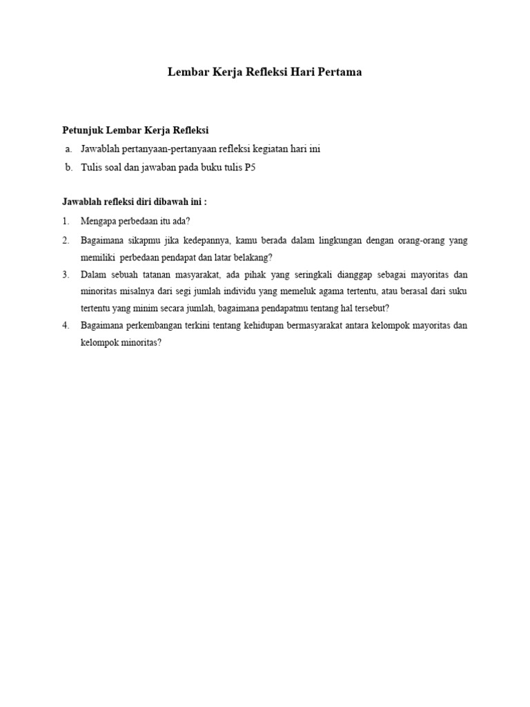LK Refleksi Hari Pertama | PDF