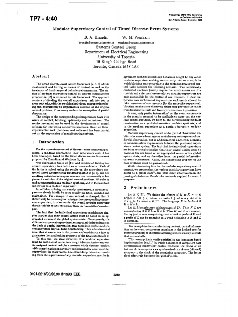 Modular Supervisory Control of Timed Dis | PDF | Modular Programming ... Modular Supervisory Control of Timed Dis | PDF | Modular Programming ...