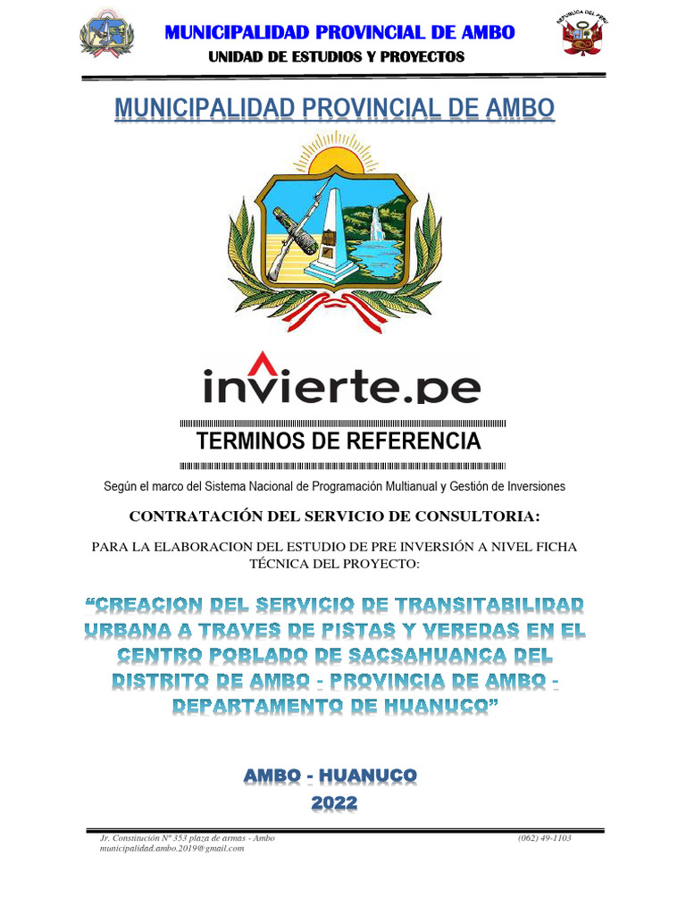 TDR - Pistas Veredas Sacs Proy. Completo | PDF