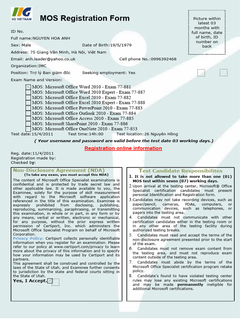 MOS Reg Form - EN | PDF