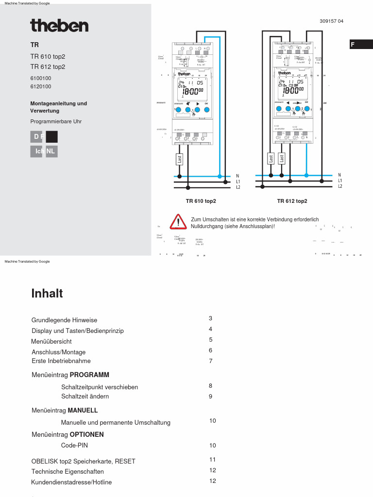 Theben TR 610 612 Top2 Programmable Clock Assembly Instructions and Use ...