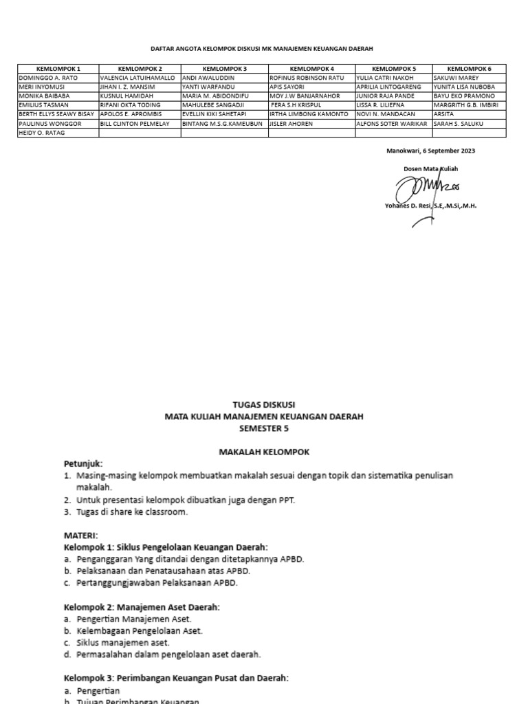 Pembagian Kelompok Dan Topik Diskusi MKD Semester 5F | PDF