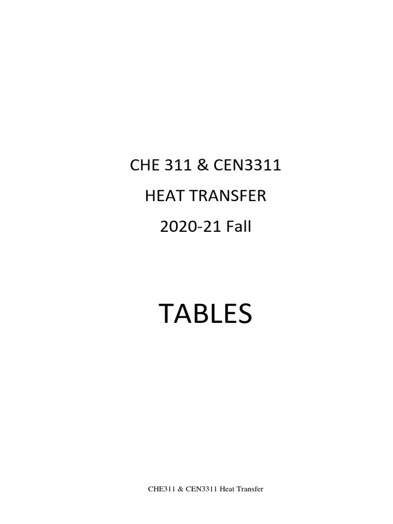 CHE 311 HEAT TRANSFER Tables | PDF | Heat Transfer | Heat