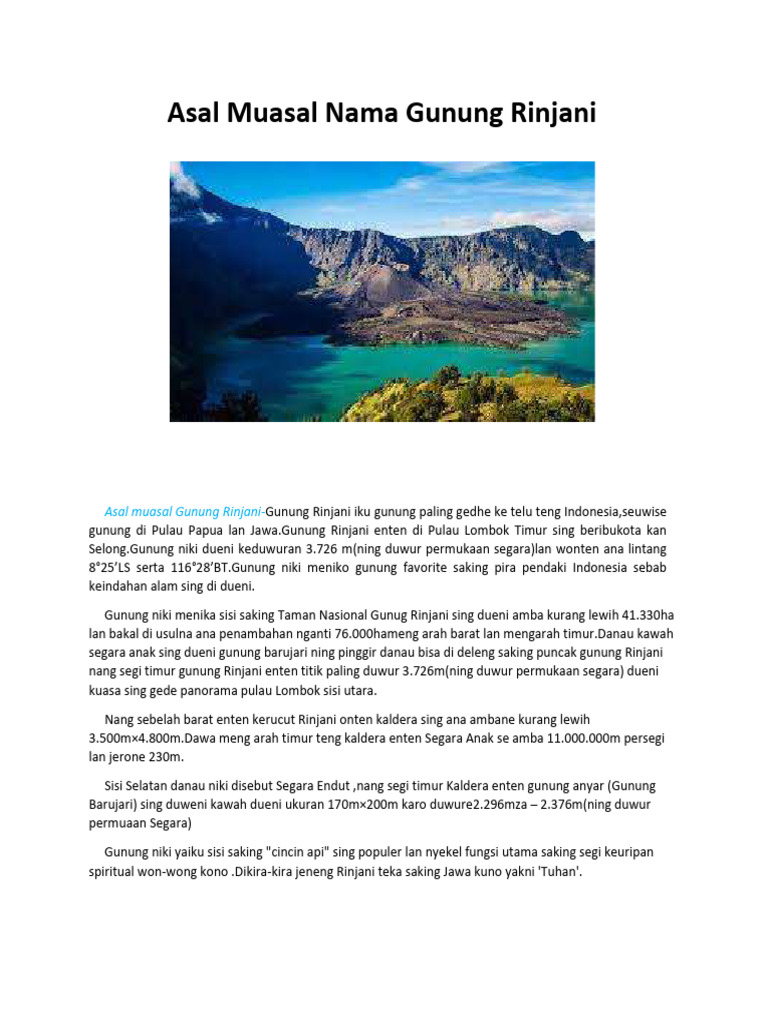 Asal Usul Gunung Rinjani PDF | PDF | Agama & Spiritualitas