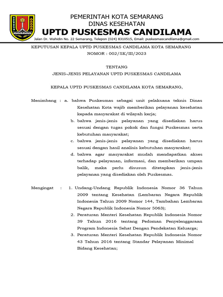 1.1.1.2 SK Jenis Jenis Pelayanan | PDF