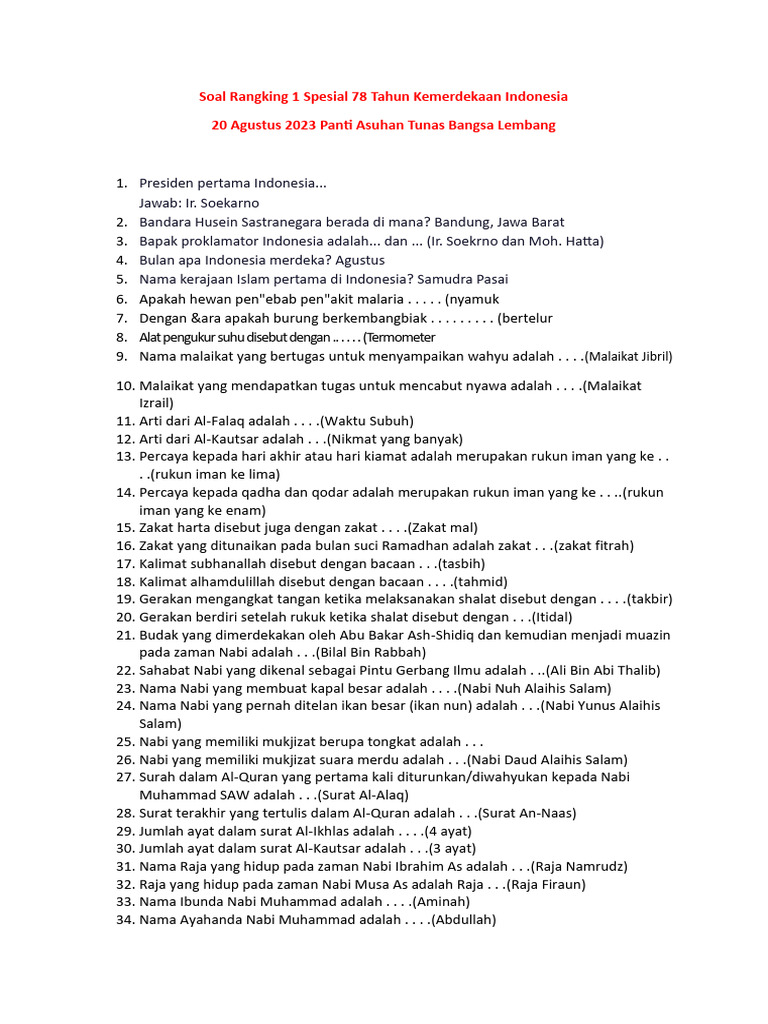 Soal Rangking 1 Spesial 78 Tahun Kemerdekaan Indonesia | PDF