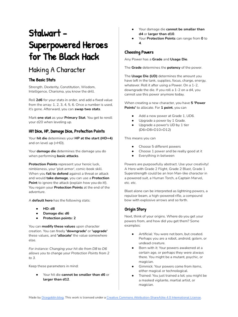 Stalwart Hero Character Creation Guide | PDF