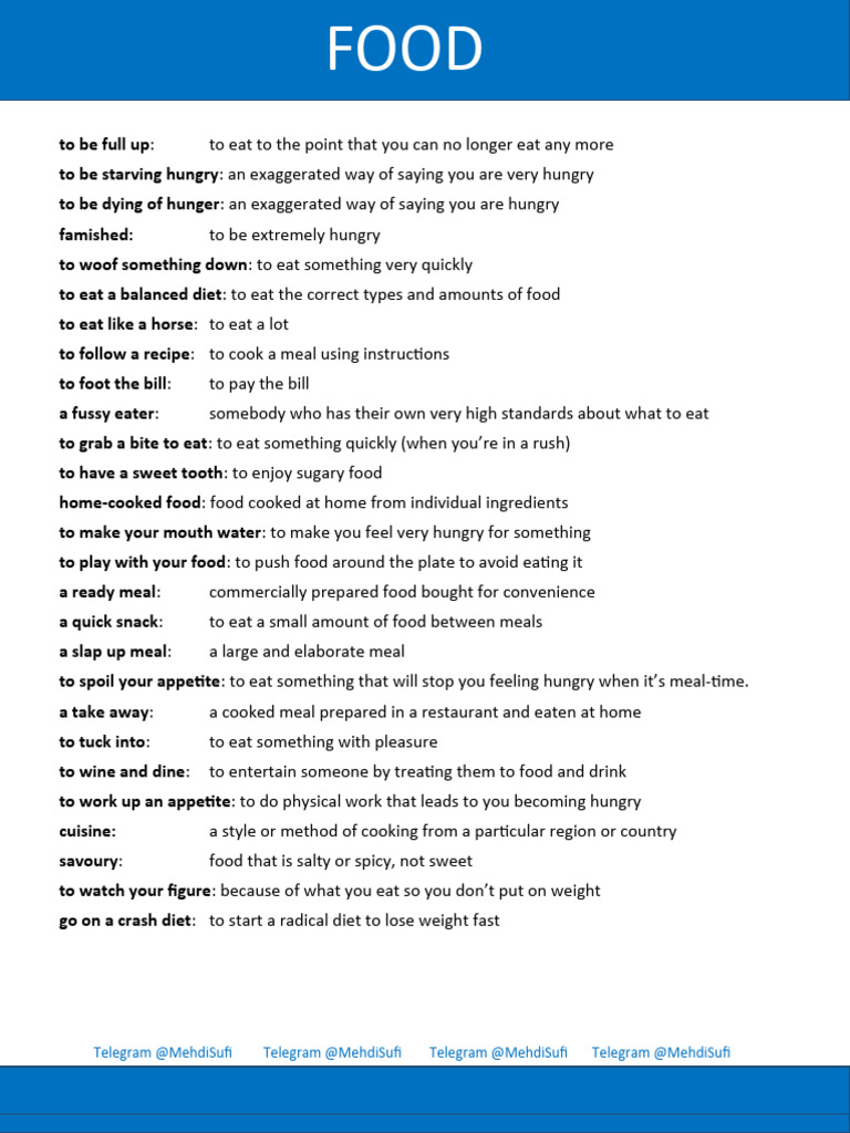 Food-Related Idioms and Phrases | PDF | Cooking, Food & Wine