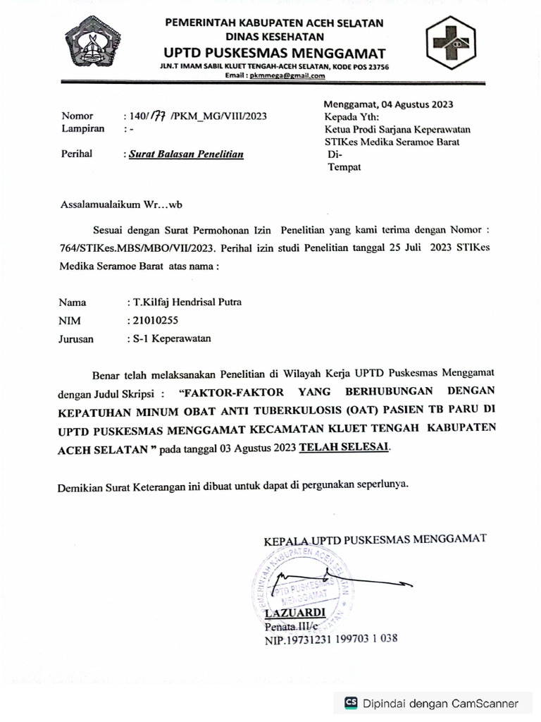 Surat Balasan Penelitian-1 | PDF