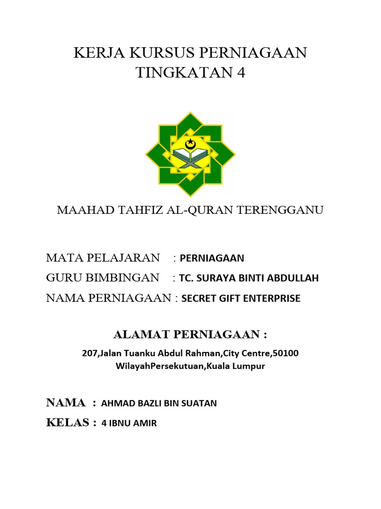 Kerja Kursus Perniagaan Tingkatan 4 | PDF