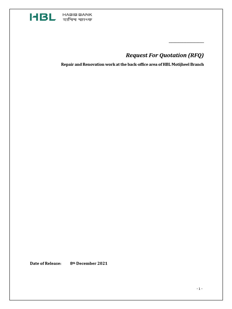 RFQ - Repair and Renovation Work at Back Office Area of Motijheel ...