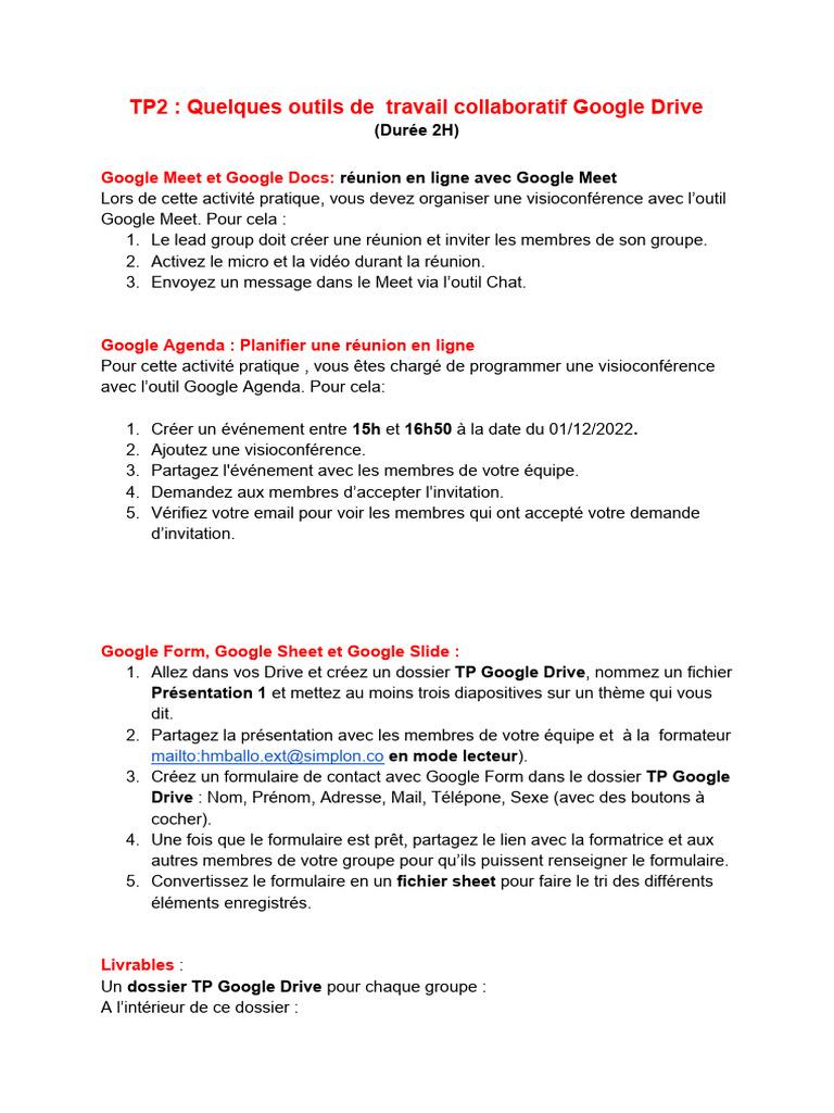 TP 3 - Quelques Outils de Travail Collaboratif Google Drive | PDF