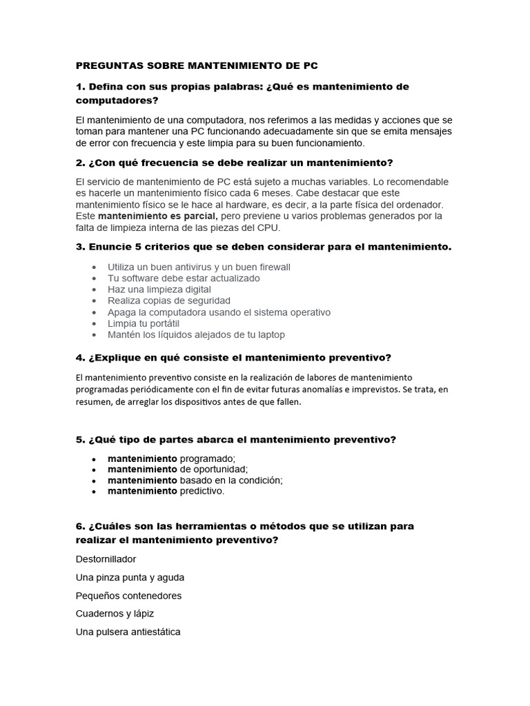 Preguntas Sobre Mantenimiento de PC | PDF