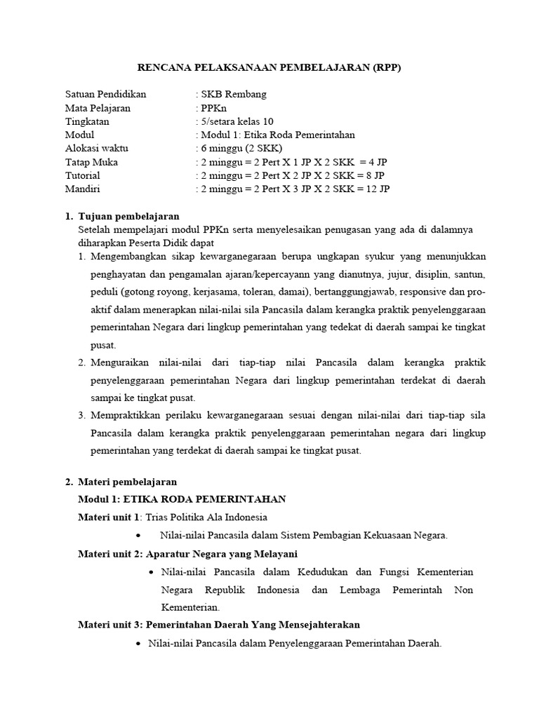Contoh RPP Berbasis Modul (PPKn) | PDF