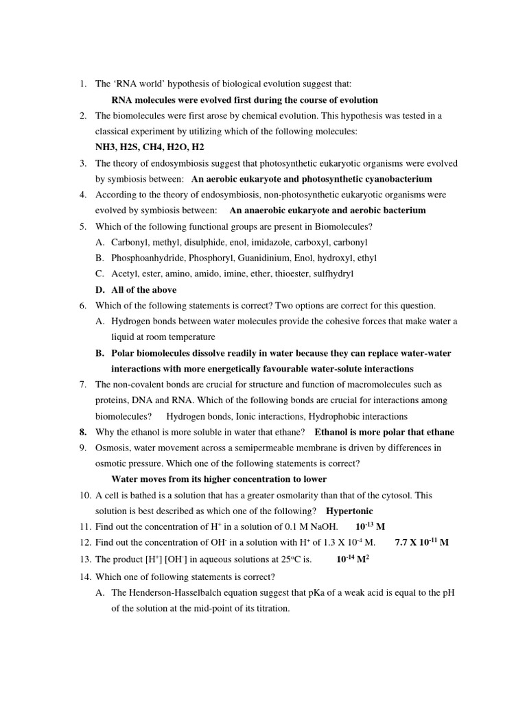 Bio 101 Quiz 1 Answer Key PDF