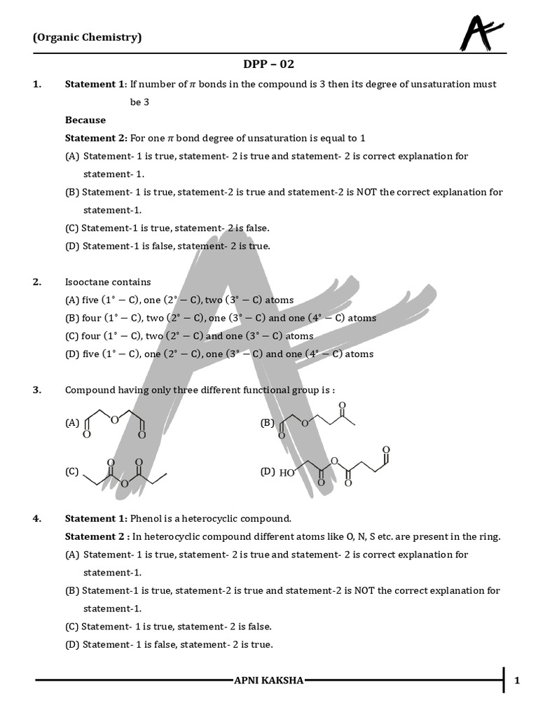 DPP - 02 - Classification and Nomenclature of Organic Compounds | PDF ...