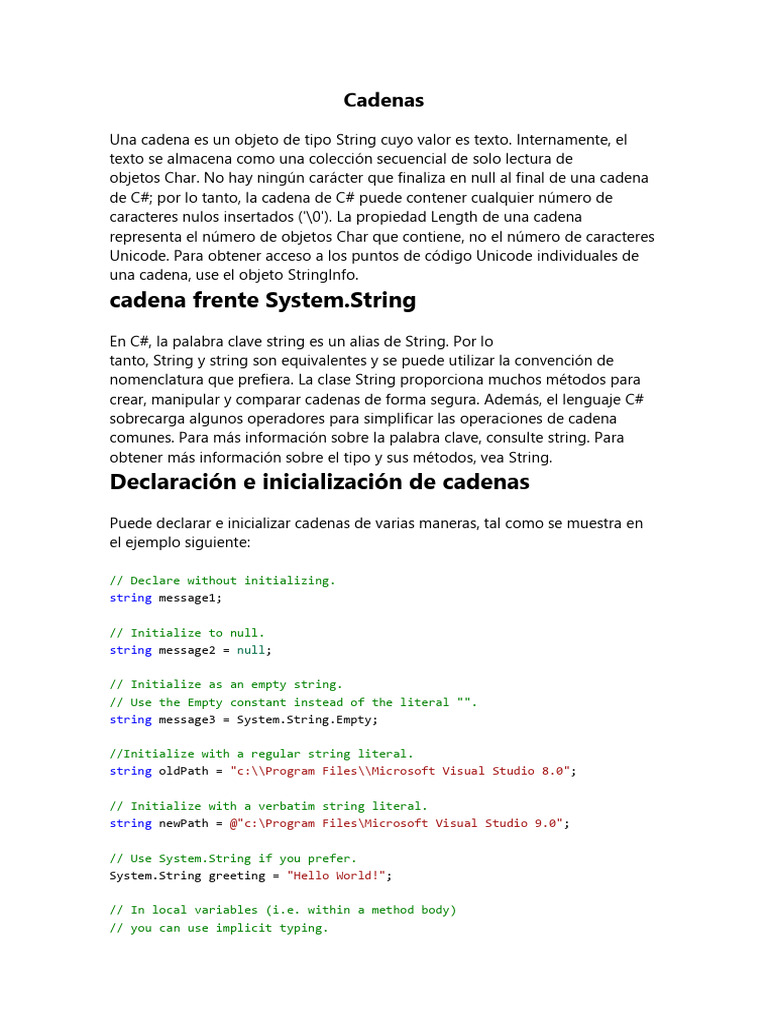 Cadenas en C# | PDF | C Sharp (lenguaje de programación) | Cadena ... Cadenas en C# | PDF | C Sharp (lenguaje de programación) | Cadena ...