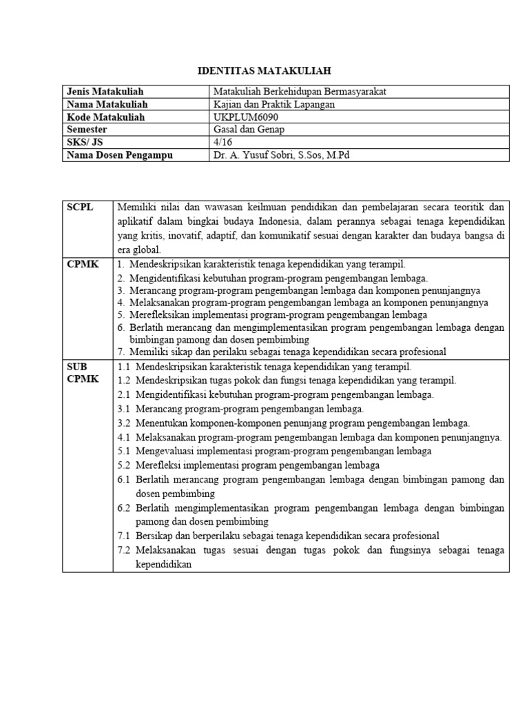 RPS S1 KPL Non keguruan | PDF