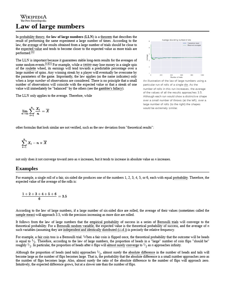 Law of Large Numbers | PDF | Expected Value | Statistical Theory