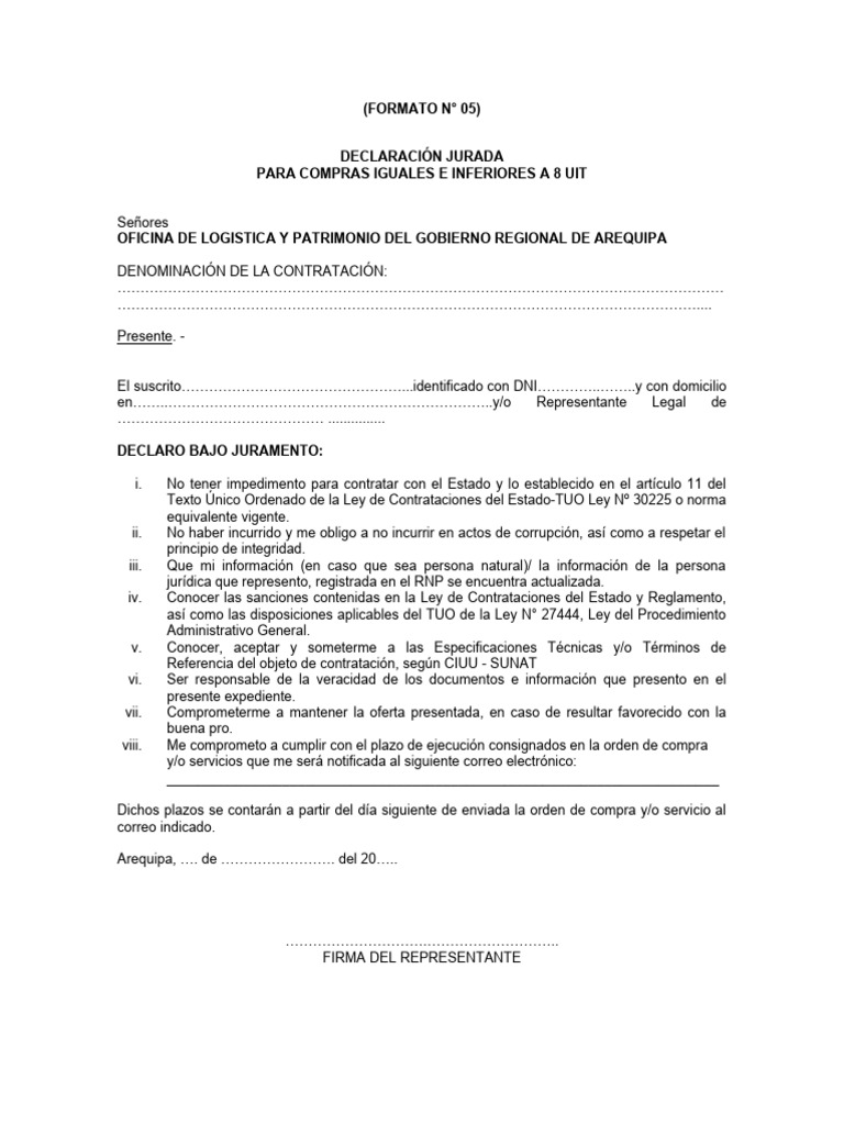 Formato 05 Declaracion Jurada | PDF