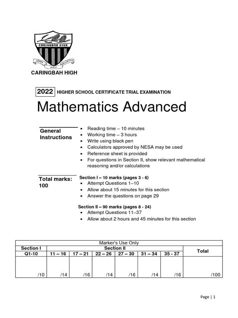 First 23 Caringbah 2022 2U Trials & Solutions | PDF | Mean | Mathematics