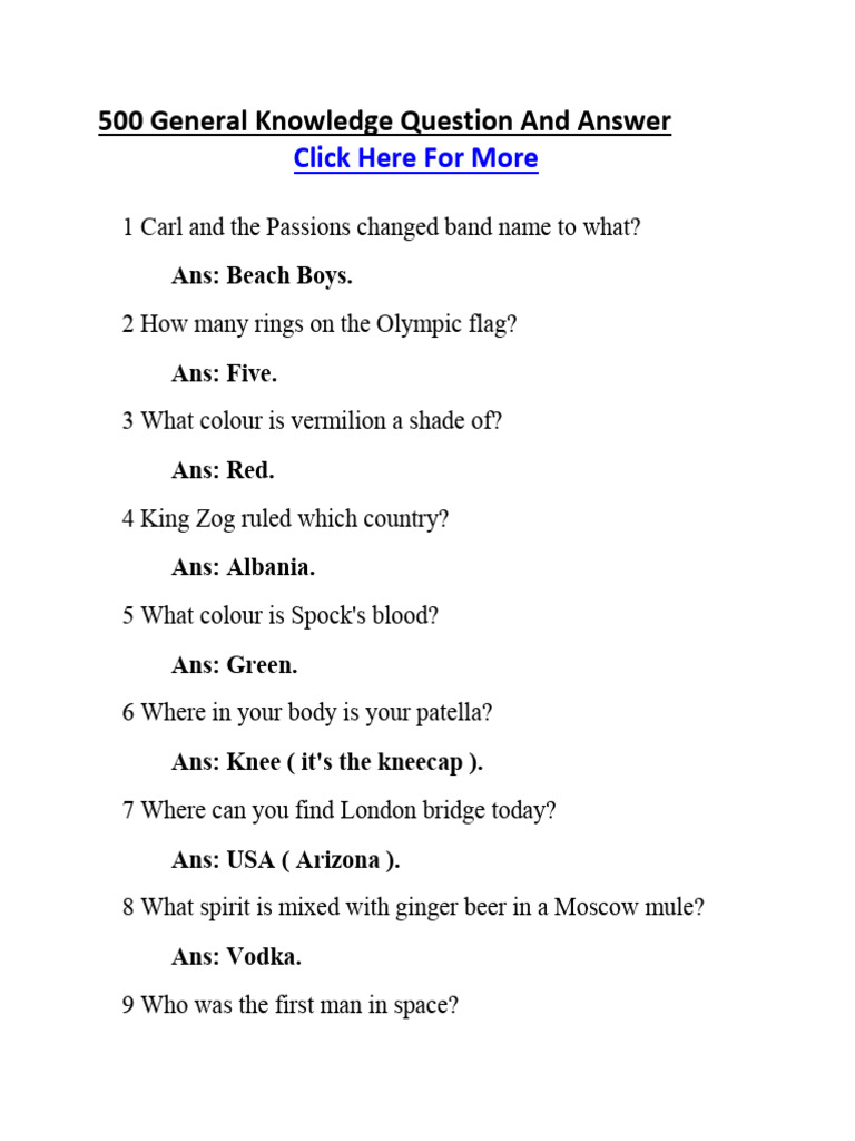 500 General Knowledge Question and Answer in PDF | PDF