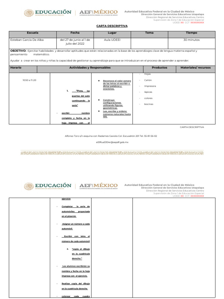 Formato de Carta Descriptiva | PDF | Aprendizaje