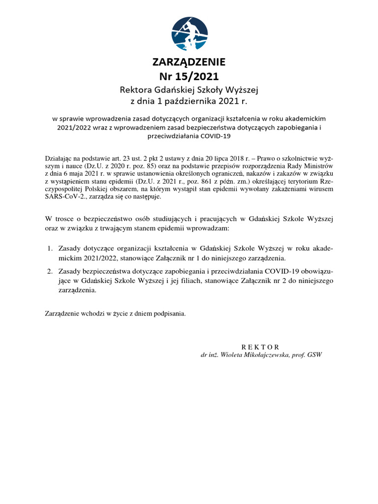 Zarzadzenie Rektora 2021 15 Ws. Zasad Bezpieczenstwa COVID-19 Z ... Zarzadzenie Rektora 2021 15 Ws. Zasad Bezpieczenstwa COVID-19 Z ...