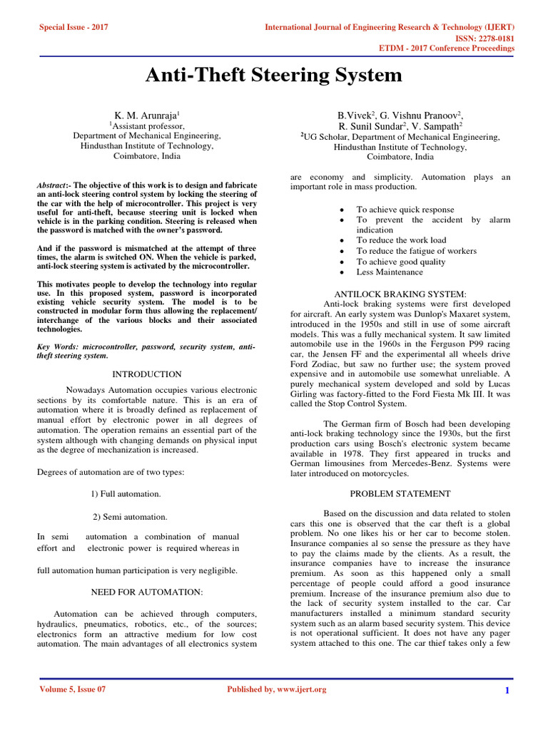 Anti-Theft Steering Control System | PDF | Mechanical Engineering