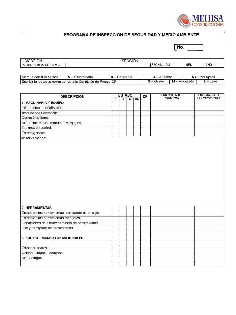 Programa de Inspeccion de Seguridad y Medio Ambiente | PDF