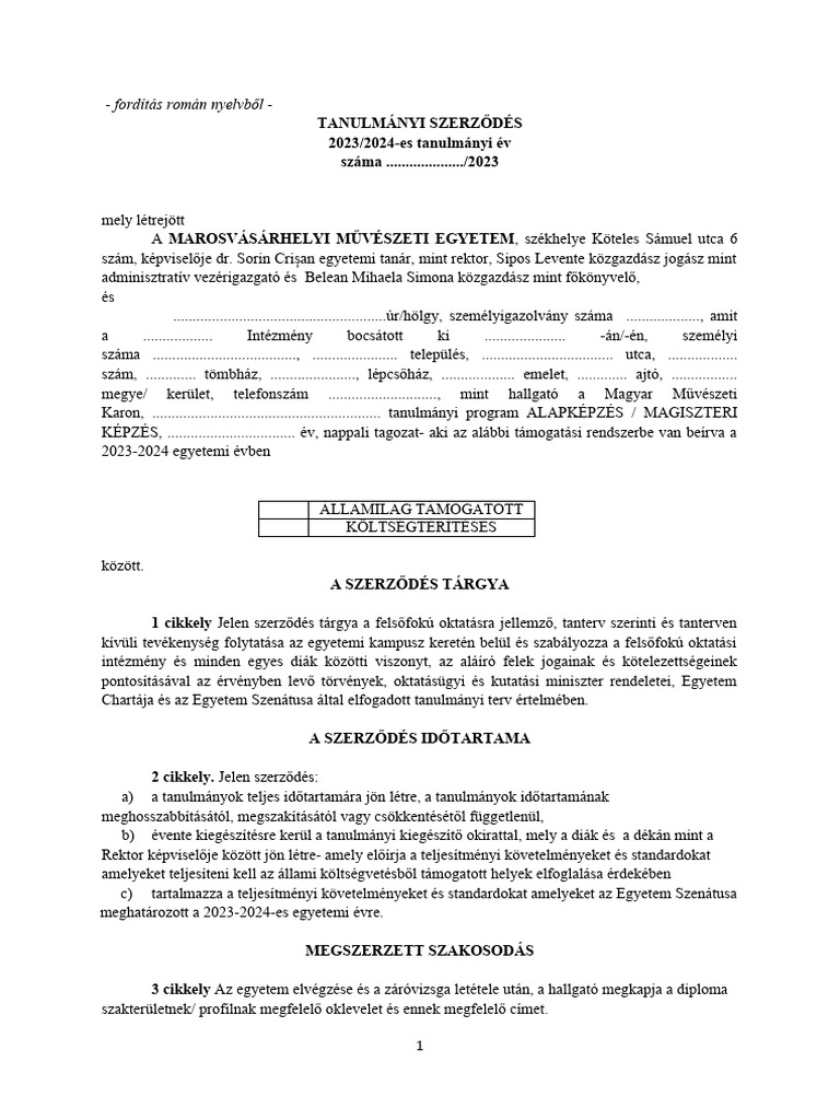 Tanulmanyi Szerzodes 2023a | PDF