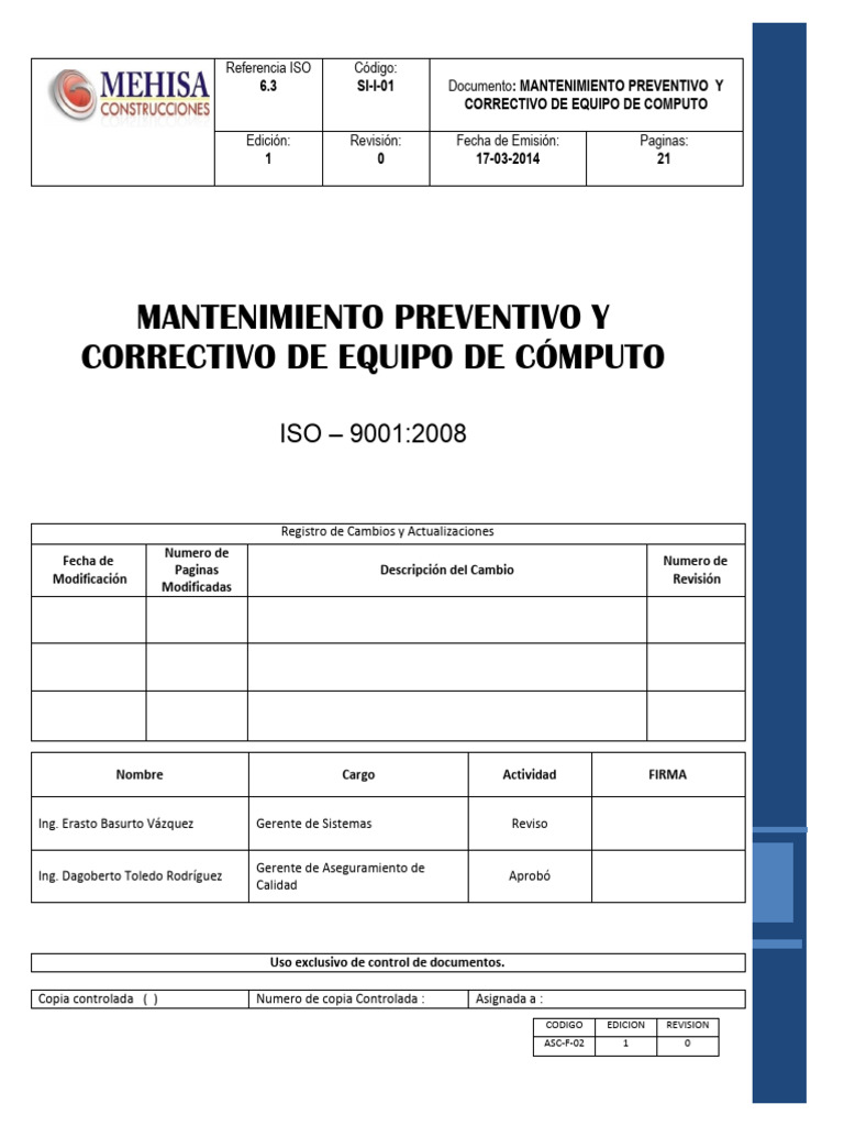 Mantenimiento Preventivo y Corectivo de Equipo de Computo | PDF ...