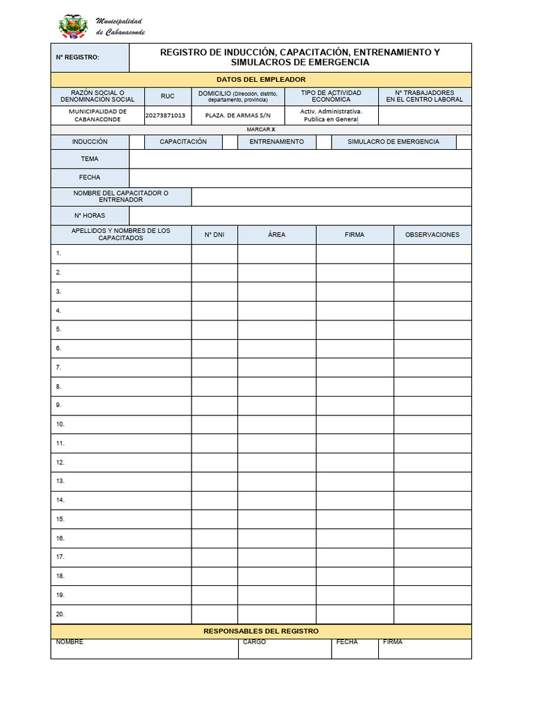 Formato Registro de Asistencia, Induccion, Capacitacion, Entrenamiento y Simulacro | PDF