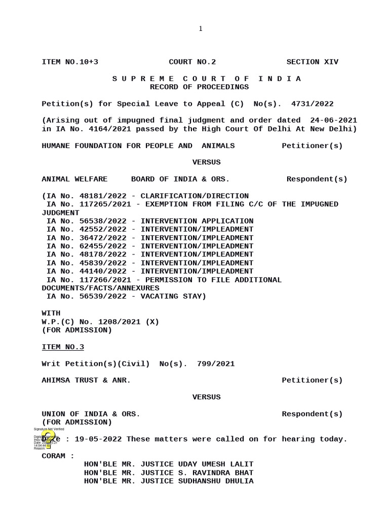 Three Judge Bench of SC Vacating The Interim Stay On The Delhi High ...