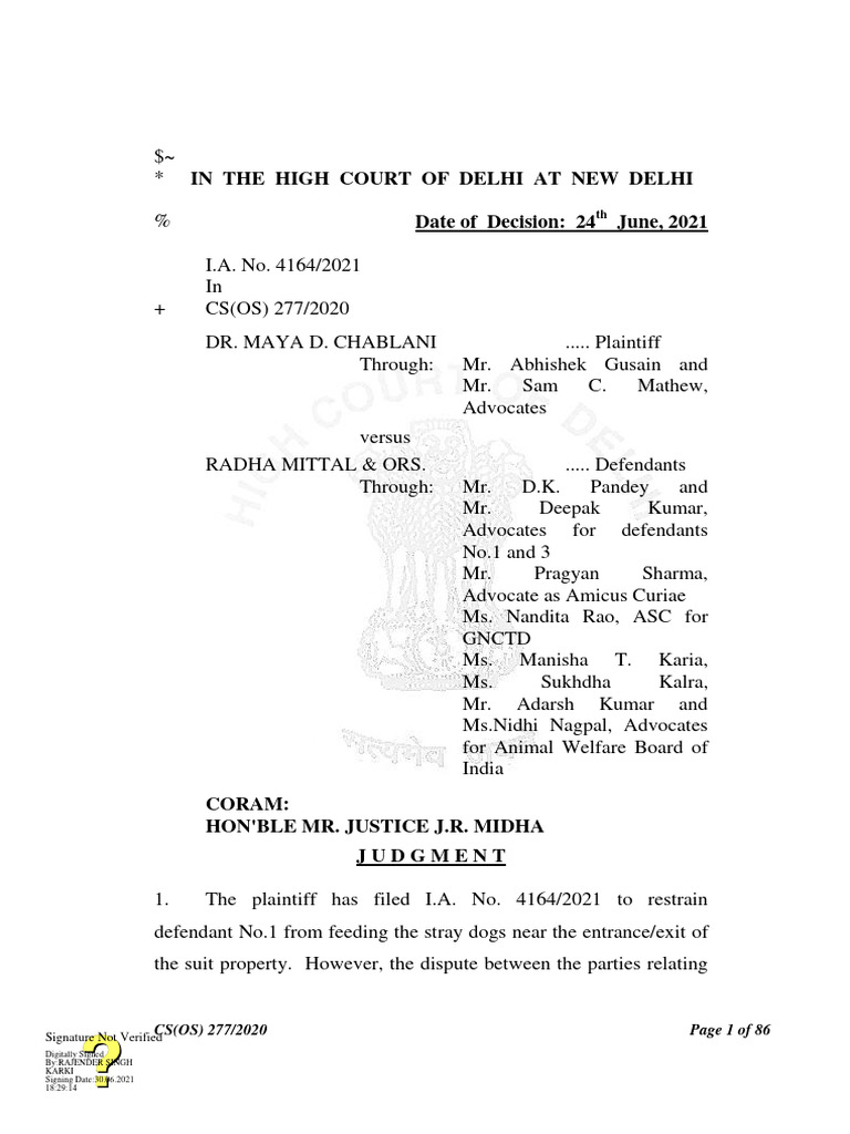 DR Maya Chablani, Judgment Delhi High Court - Justice JR Midha | PDF ...