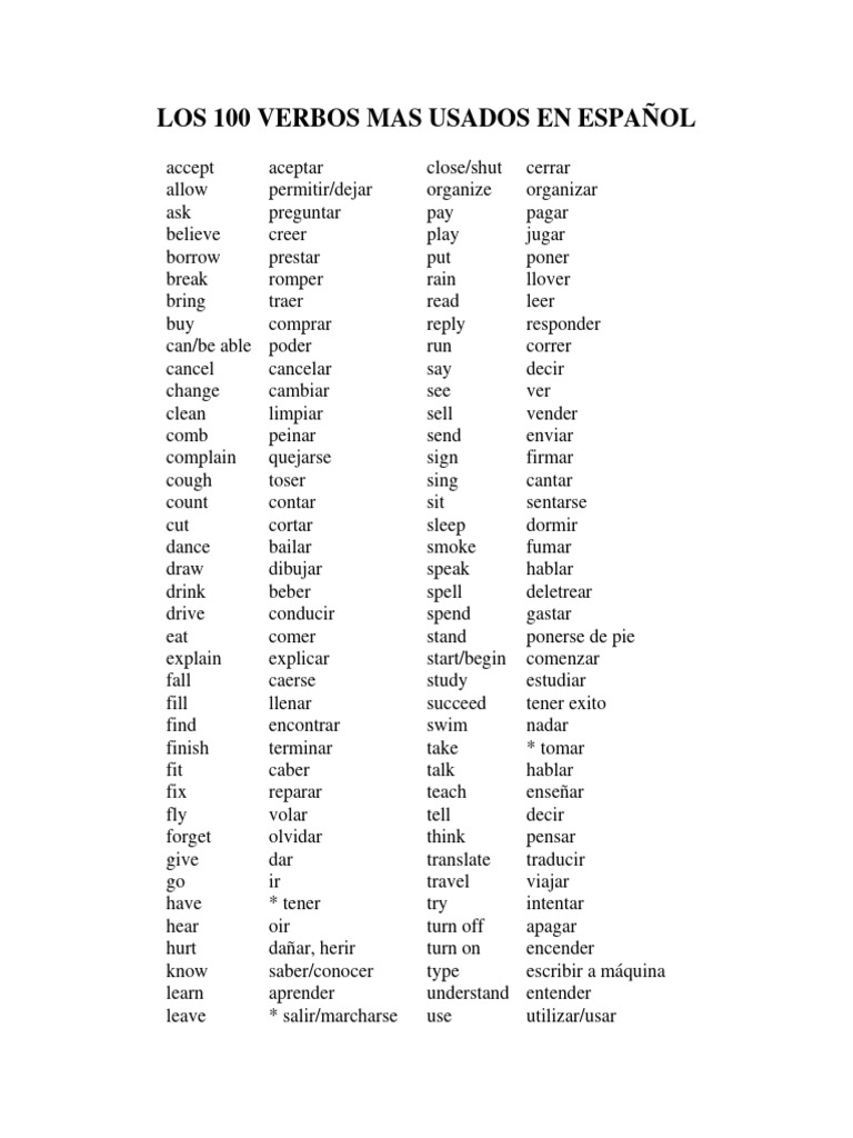 LISTA DE VERBOS MAS COMUNES | PDF