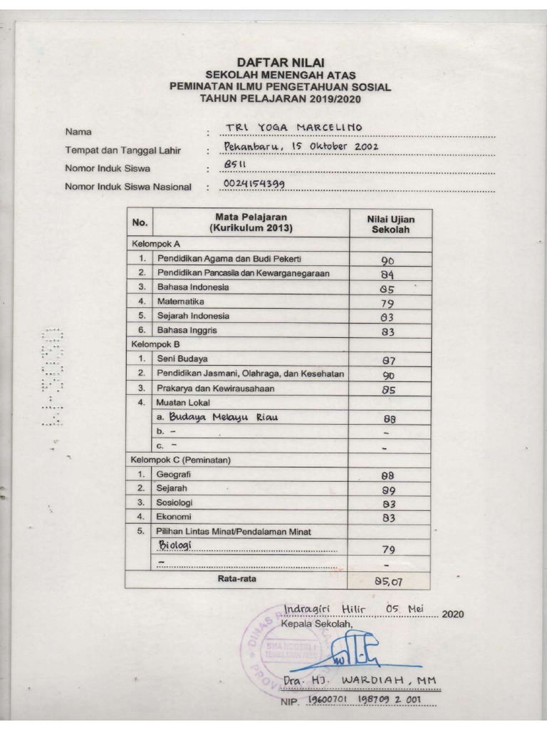 Scan SKHUN Atau Transkip Nilai | PDF