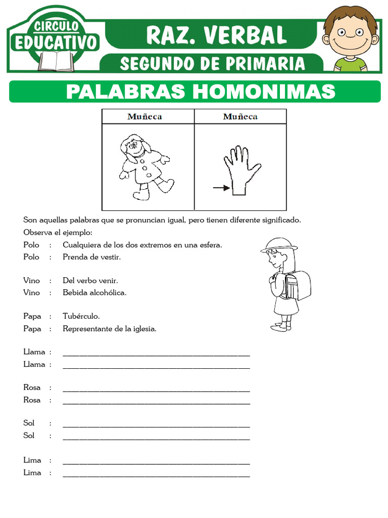 Palabras Homonimas para Segundo de Primaria | PDF | Patata