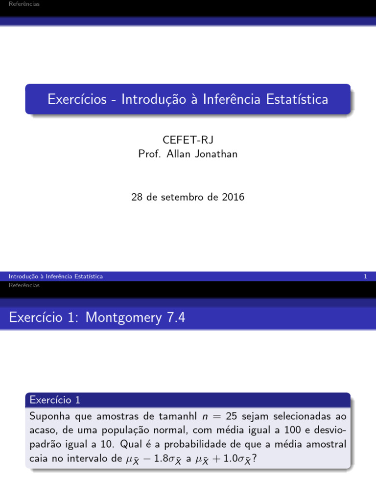 Exercícios de Inferência Estatística CEFET-RJ | PDF | Desvio padrão | Probabilidade