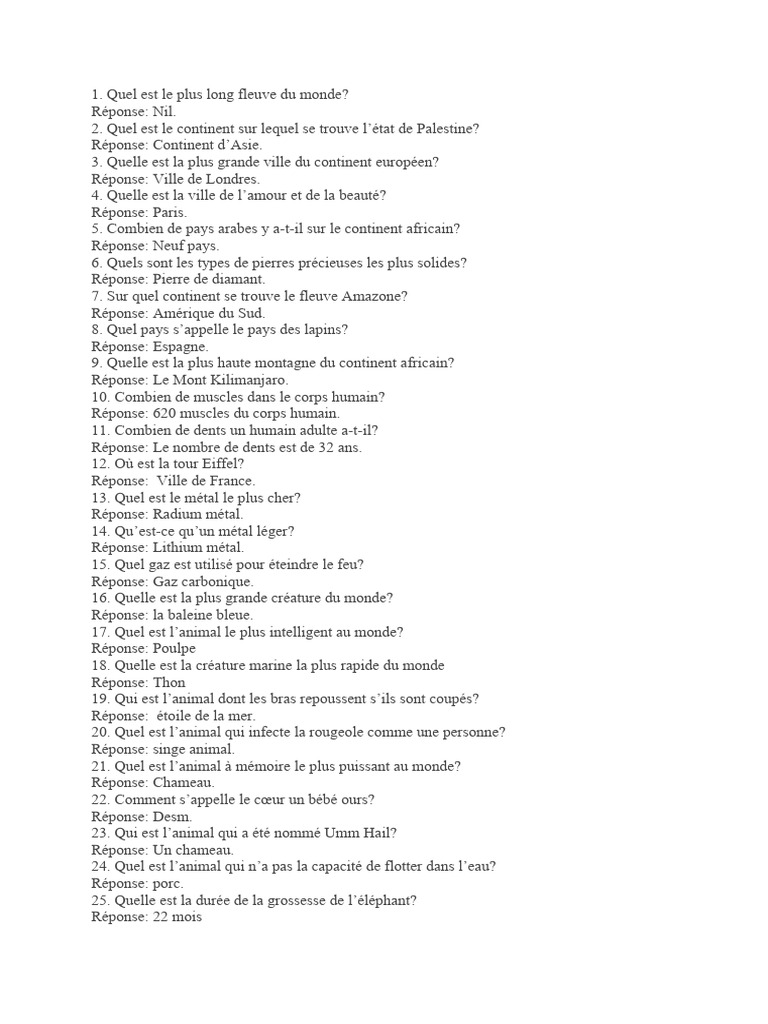 Question Avec Réponse Culture Générale | PDF