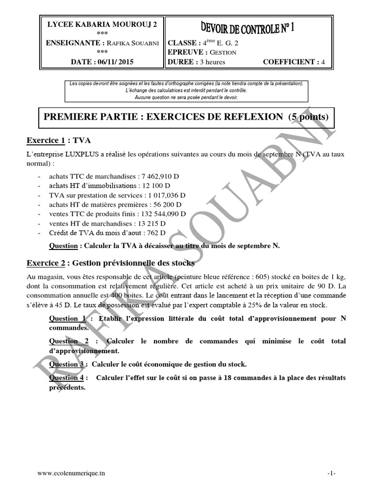 DC1 Bac | PDF | Inventaire | Facture