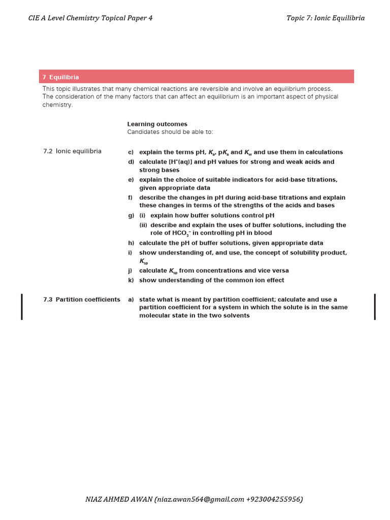 Ionic Equilibria | PDF | Ph | Acid Dissociation Constant