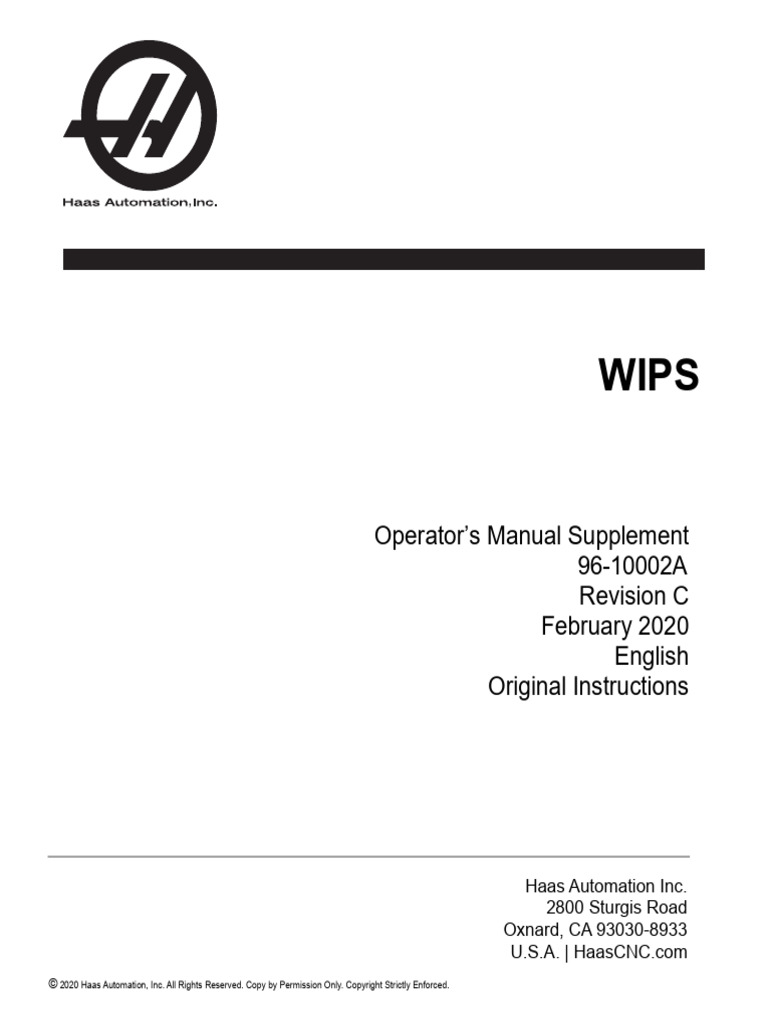 English Wips Operator's Manual 2020 | PDF | Damages | Drill
