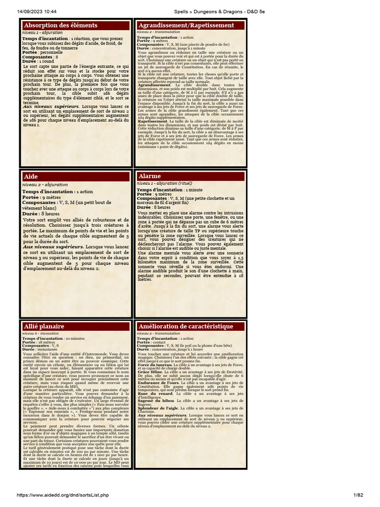 Toutes les cartes de sorts de D&D - D&D 5e | PDF