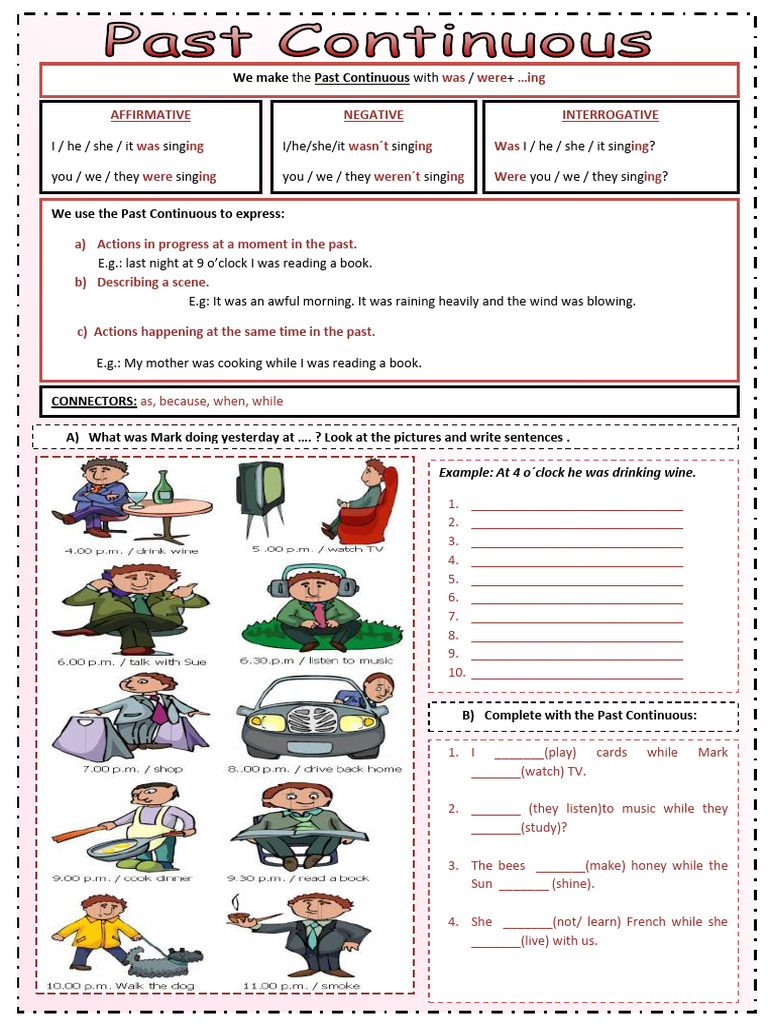 Past-Continuous - Worksheet | PDF | Language Mechanics | Grammar