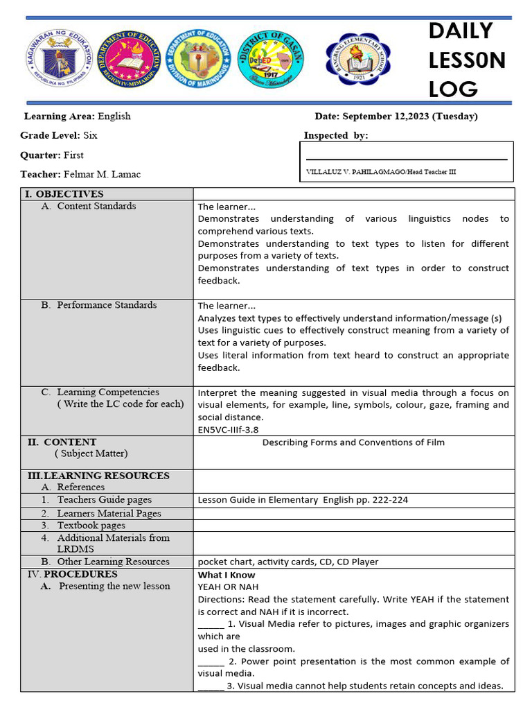 DLL Eng6 q1w3 | PDF | Learning | Cognitive Science